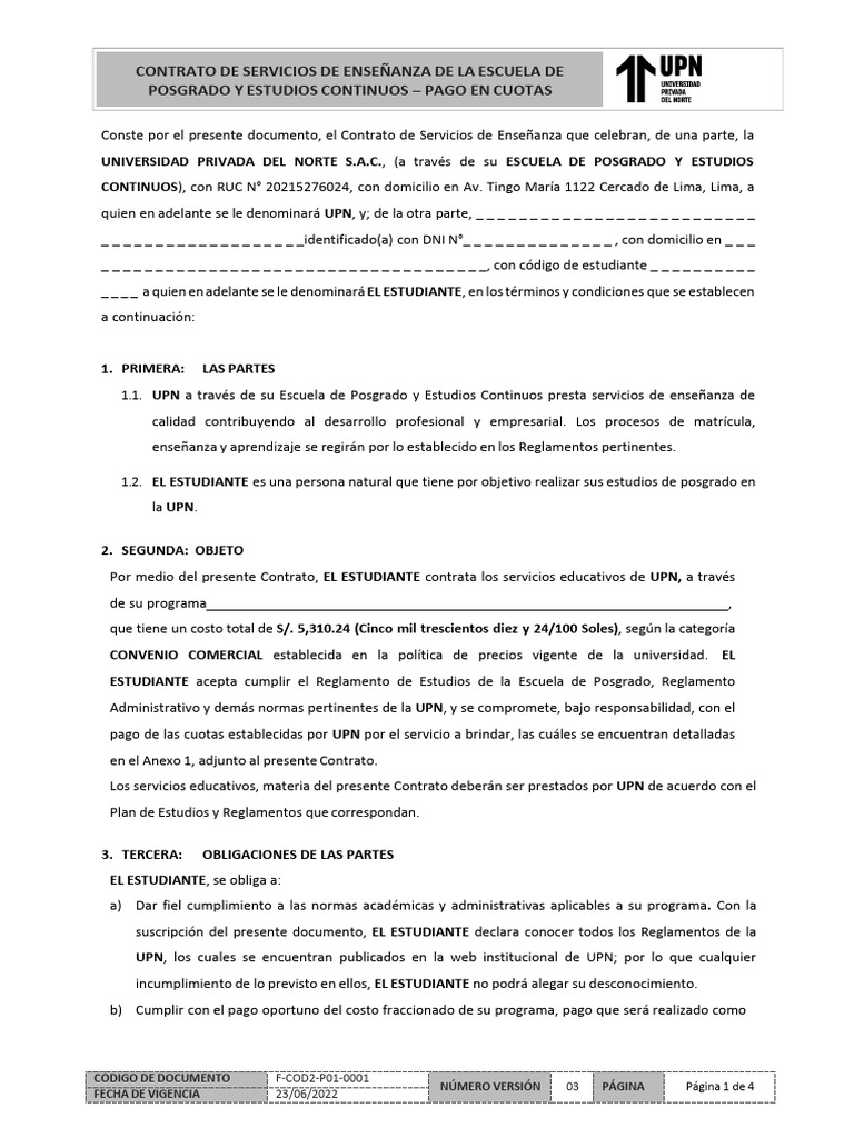 Contrato Servicios de Enseñanza de EPEC | PDF | Bancos | Tarjeta de crédito