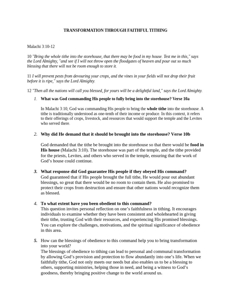 Transformation Through Faithful Tithing | PDF | Tithe | Religious ...