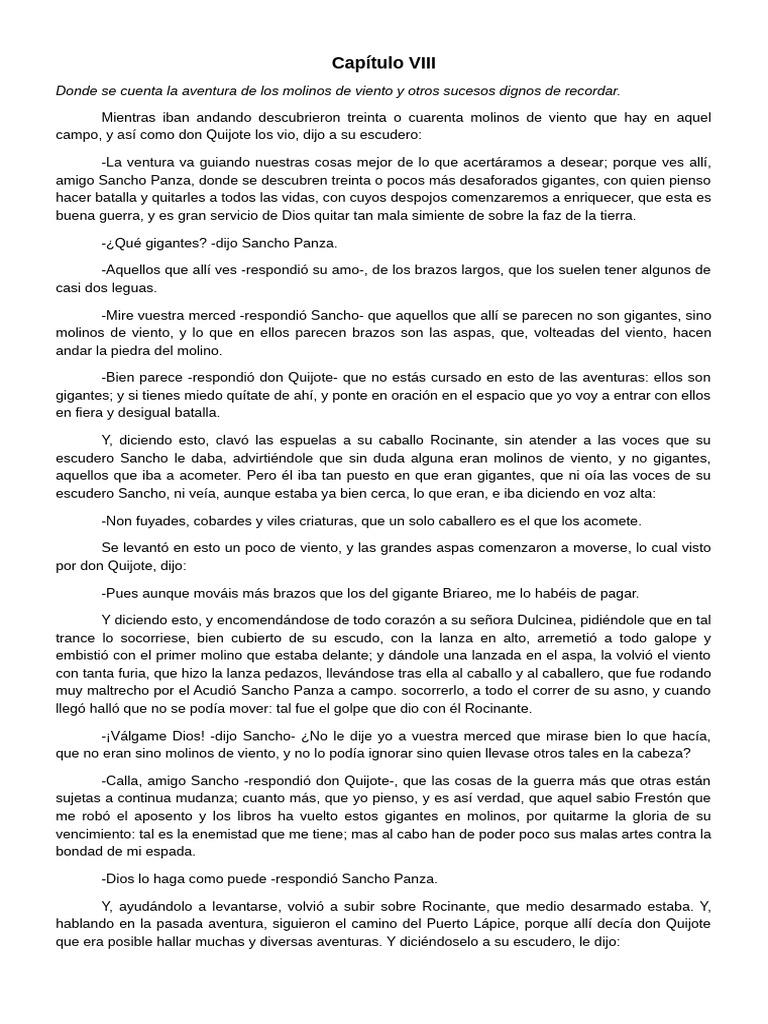 Aventura de los Molinos de Viento | PDF | Don Quijote