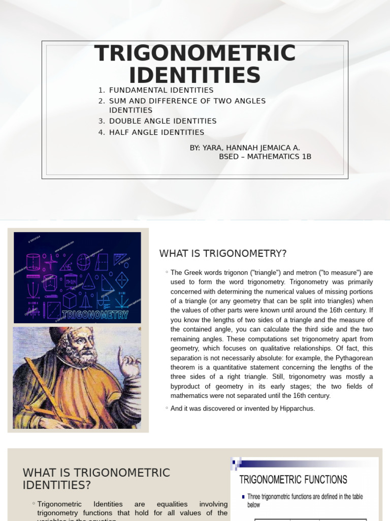 Trigonometric Identities | PDF | Trigonometric Functions | Trigonometry