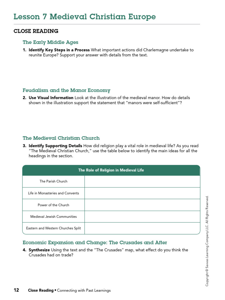 Primary Source and Reading Guide - Medieval Christian Europe | PDF ...