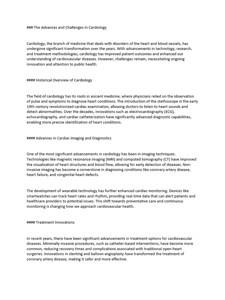 The Advances and Challenges in Cardiology | PDF | Cardiology | Heart