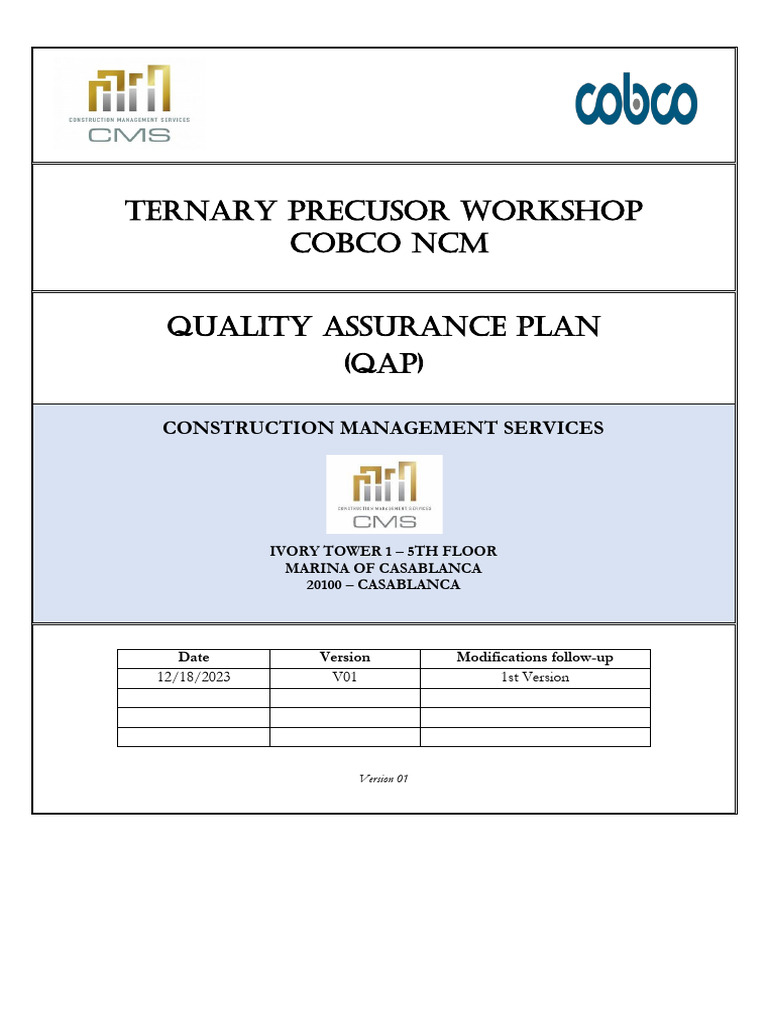 COBCO EN001-Quality Assurance Plan QAP | PDF | Quality Assurance | Quality Management System