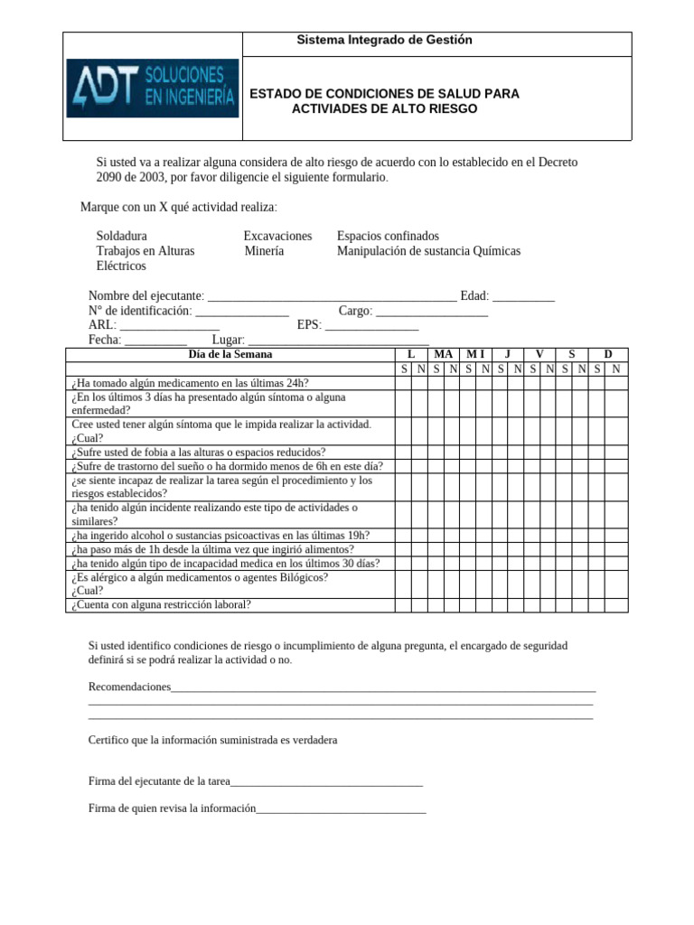 FTO-SIG-057 Estado Condiciones de Salud Activiaddes de Alto Riesgo V2 ...