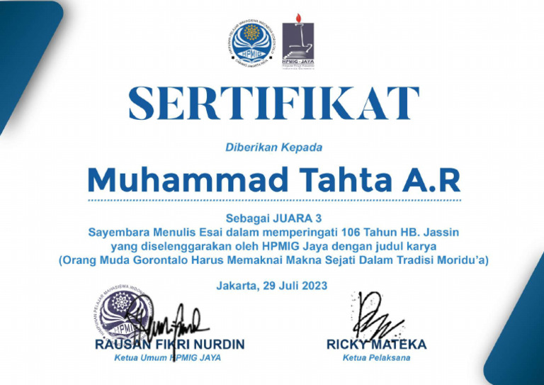 Sertifikat Hpmig Jaya | PDF