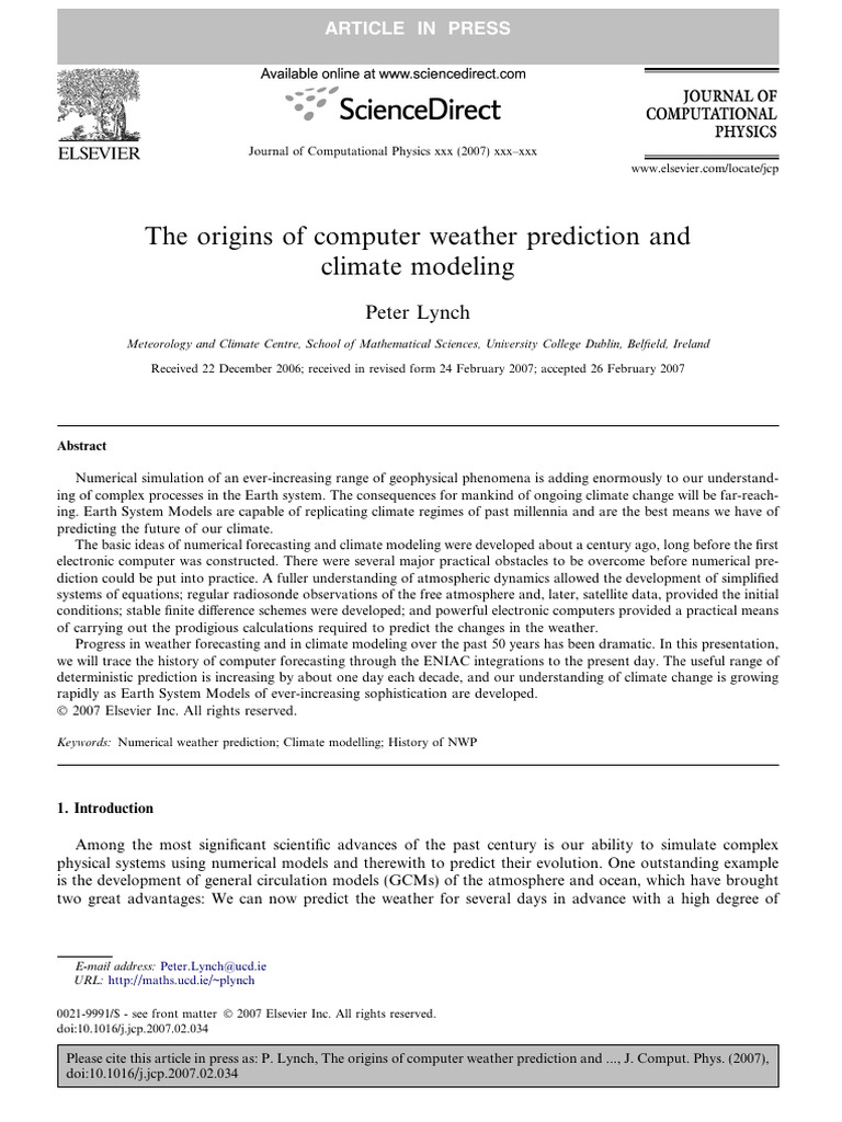 Lynch 2007 The Origins Of Computer Weather Prediction Pdf Numerical Weather Prediction 