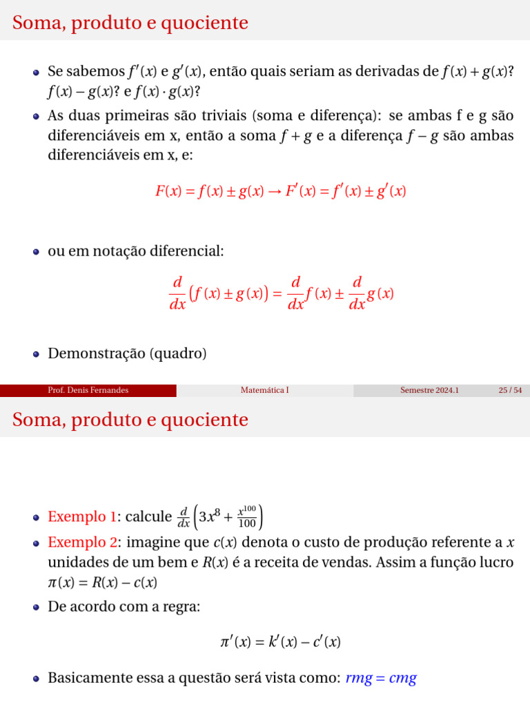 Aula 8 - Produto e Quociente | PDF | Derivado | Matemática