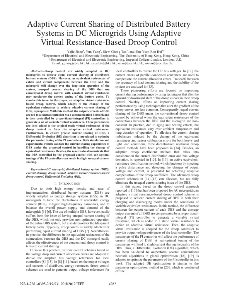 Adaptive Current Sharing of Distributed Battery Systems in DC Microgrids Using Adaptive Virtual ...