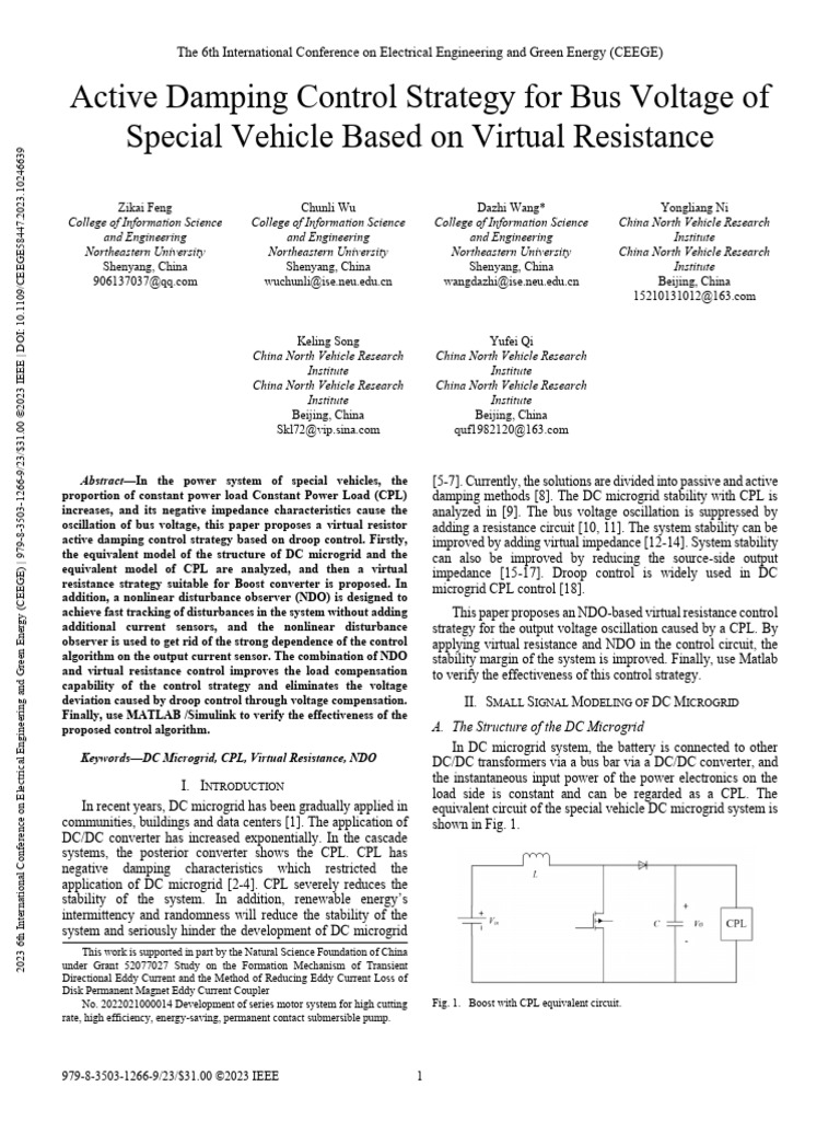 Active Damping Control Strategy For Bus Voltage of Special Vehicle Based On Virtual Resistance ...