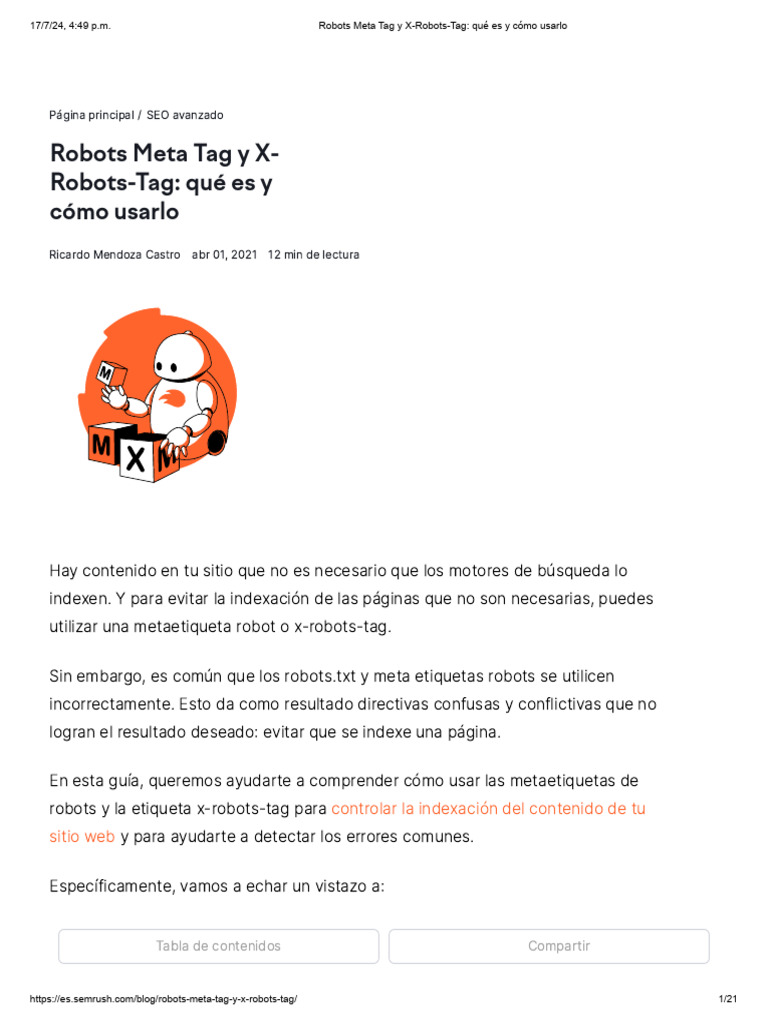 Robots Meta Tag y X-Robots-Tag - Qué Es y Cómo Usarlo | PDF | Posicionamiento en buscadores | HTML
