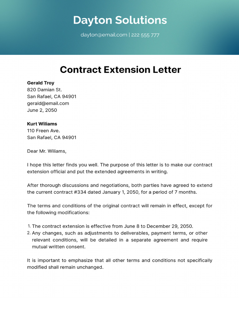 Contract Extension Letter Template - Edit Online & Download Example | PDF