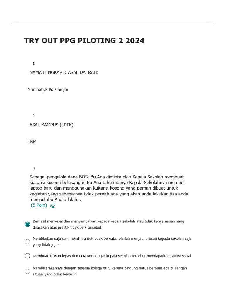 TRY OUT 2 Saya PPG PILOTING 2 2024 | PDF | Karier & Perkembangan