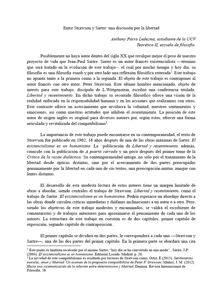 Anthony Parra - Entre Strawson y Sartre | PDF | Existencialismo | Libertad