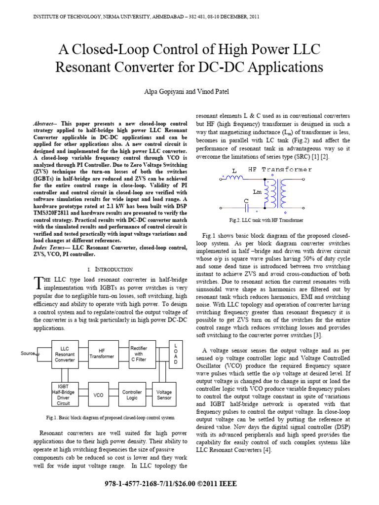 A Closed-Loop Control of High Power LLC Resonant Converter For DC-DC ...