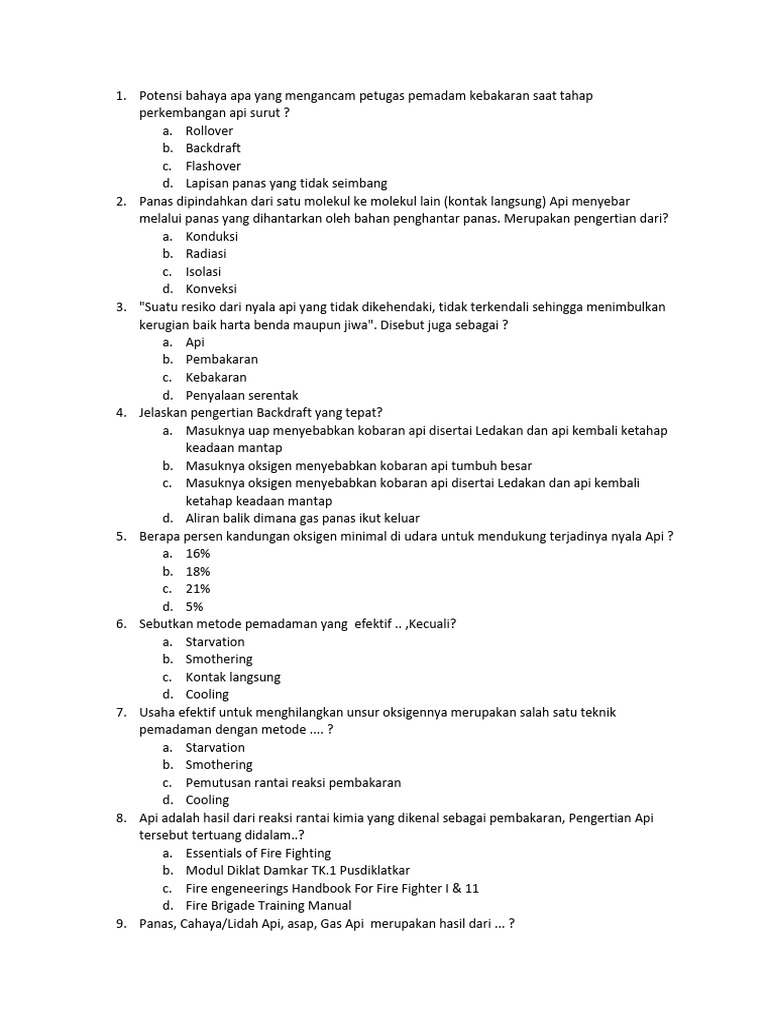 Soal2 Diklat Pemadam 1 | PDF