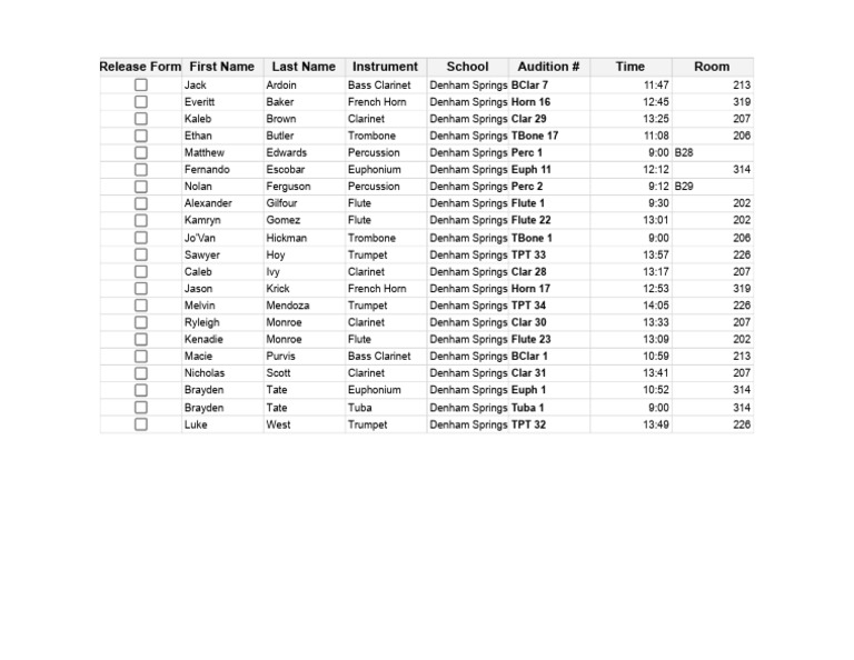 District IV All-State Round 1 Audition Schedule - Denham - 2024 - 09 ...