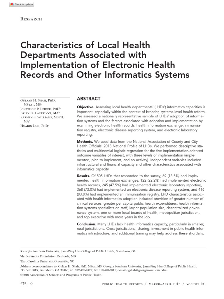 Local Health Departments & EHR Adoption | PDF | Electronic Health ...