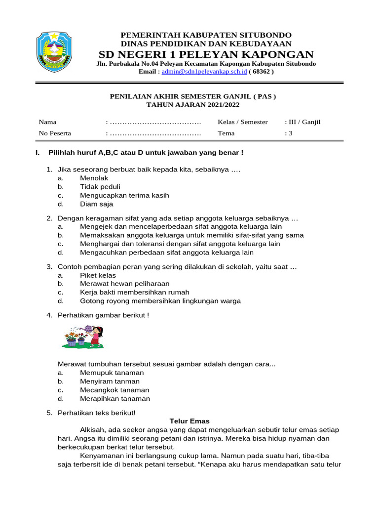 Soal Pas Kelas 3 Tema 3 | PDF