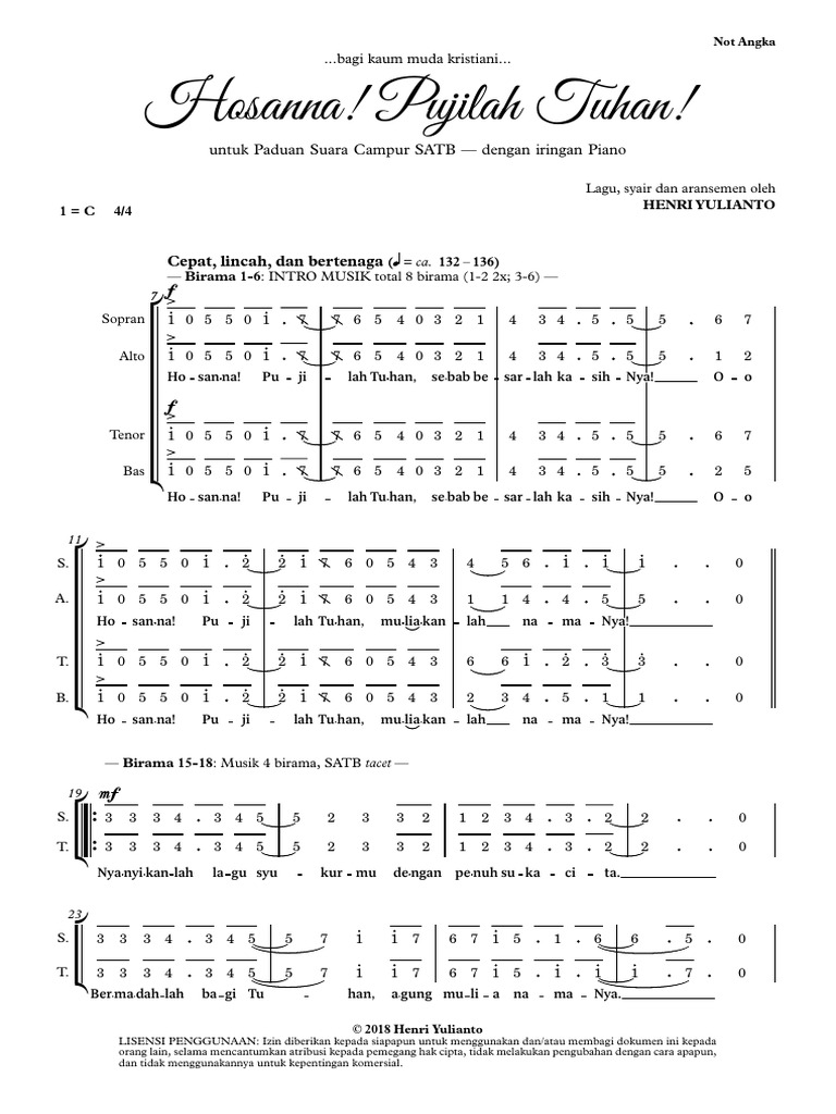 Hosanna Pujilah Tuhan Satbpdf PDF Free 9 11 | PDF