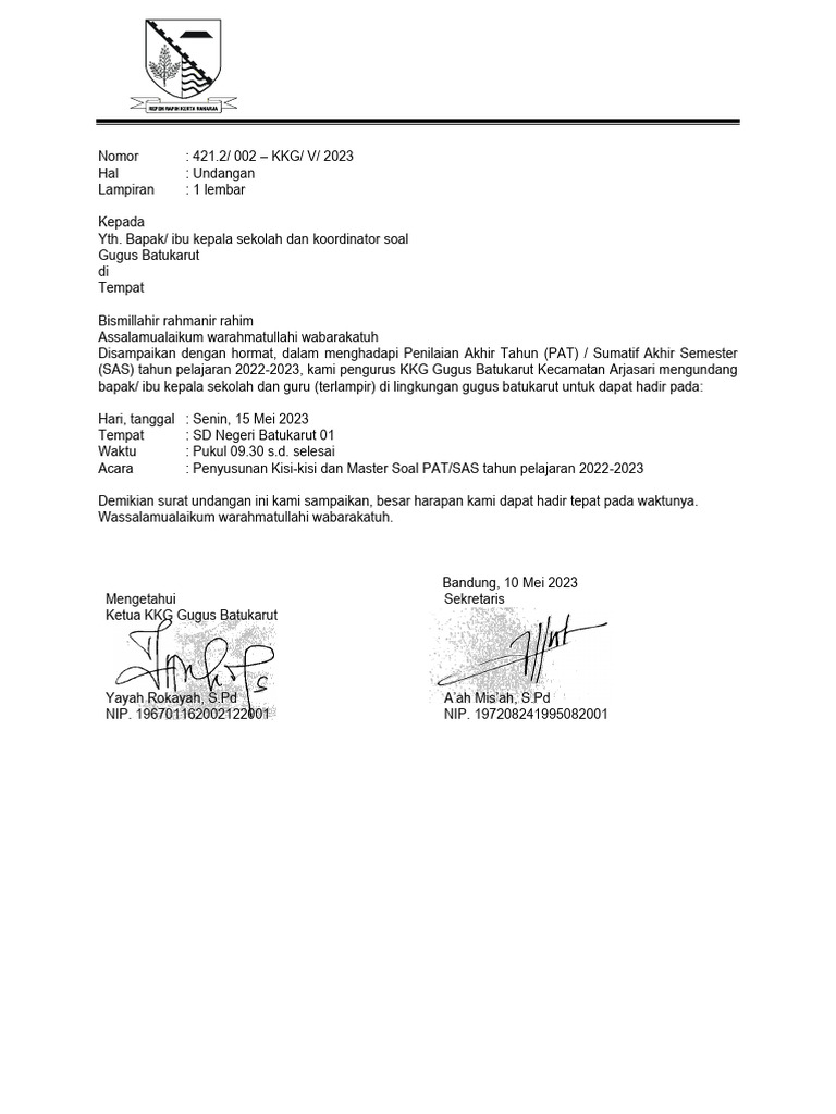 Undangan Penyusunan Soal PAT/SAS | PDF