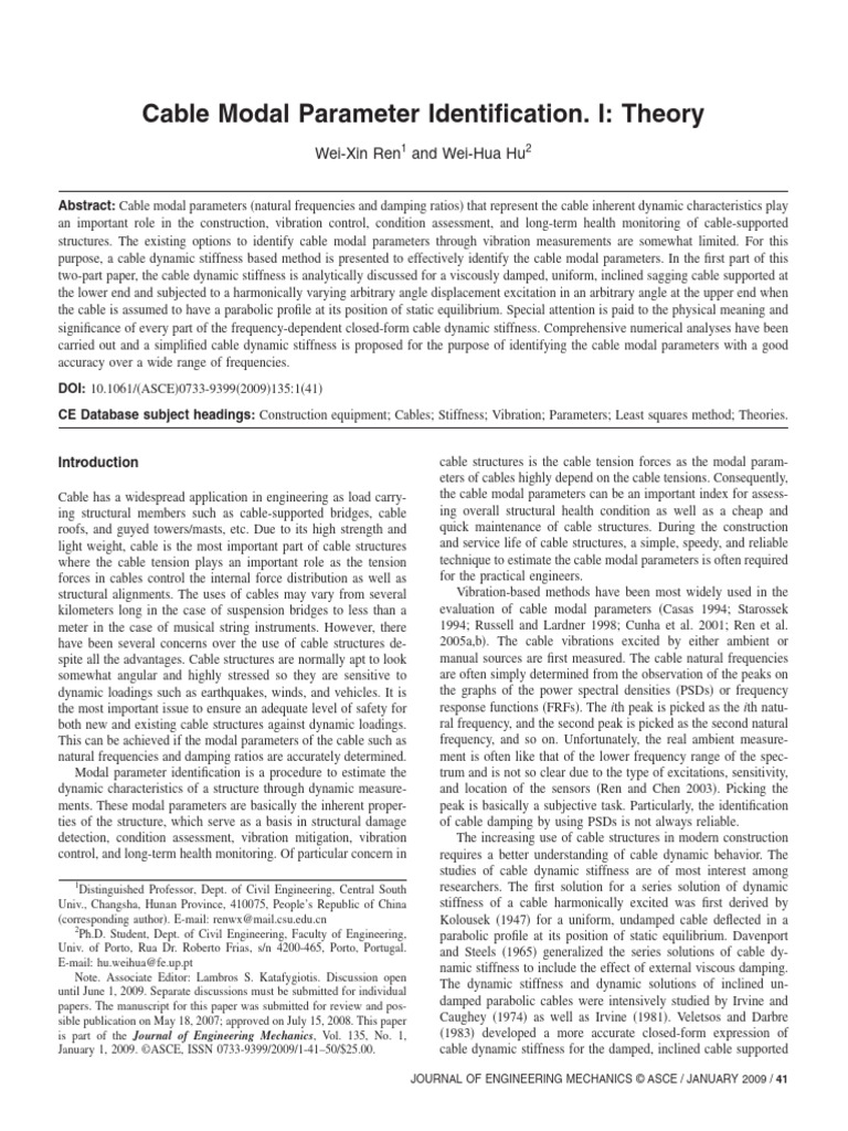 239-Cable Modal Parameter Identification | PDF | Force | Damping