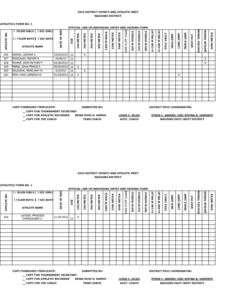 Nasugbu Athletic Elementary Boys Entry Form Seeding Form and Others ...