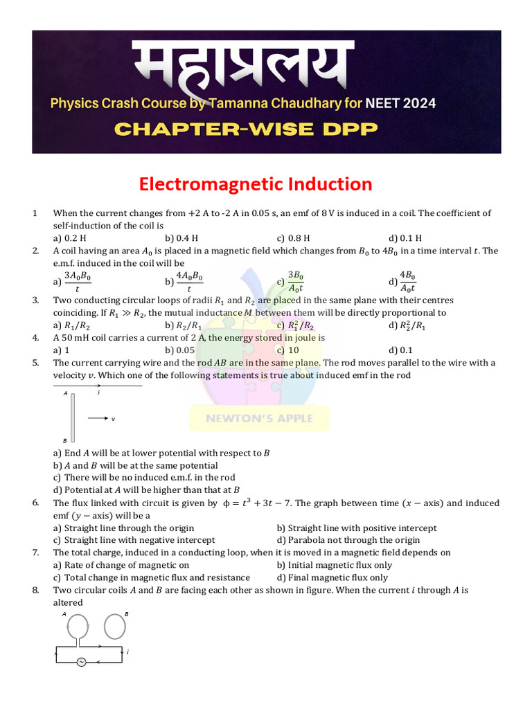 Electromagnetic Induction Quiz | PDF | Inductor | Inductance