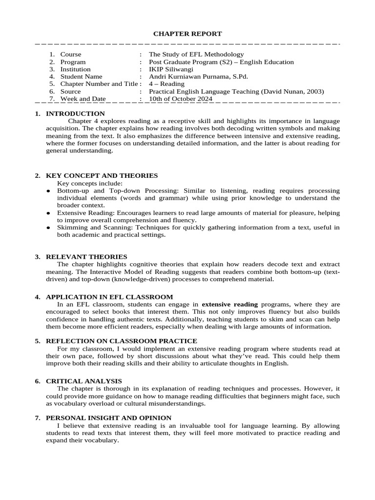 Chapter Report 3 - Chapter 4 - Andri Kurniawan Purnama, S.Pd | PDF | English As A Second Or ...