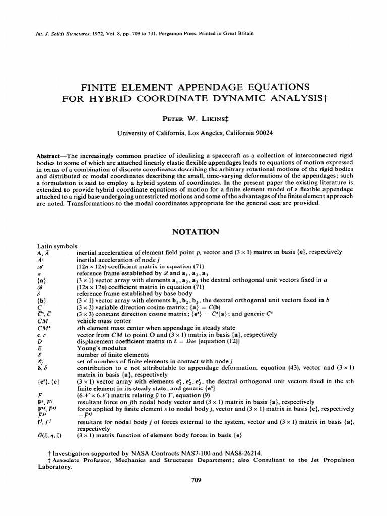 262-Finite Element Appendage Equations For Hybrid Coordinate Dynamic Analysis | PDF | Matrix ...
