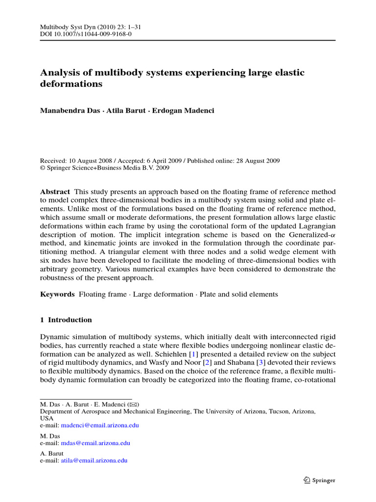 266-Analysis of Multibody Systems Experiencing Large Elastic Deformations | PDF | Kinematics ...