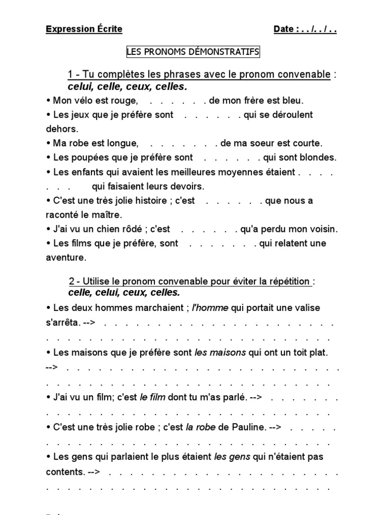 Exercices sur les pronoms démonstratifs | PDF