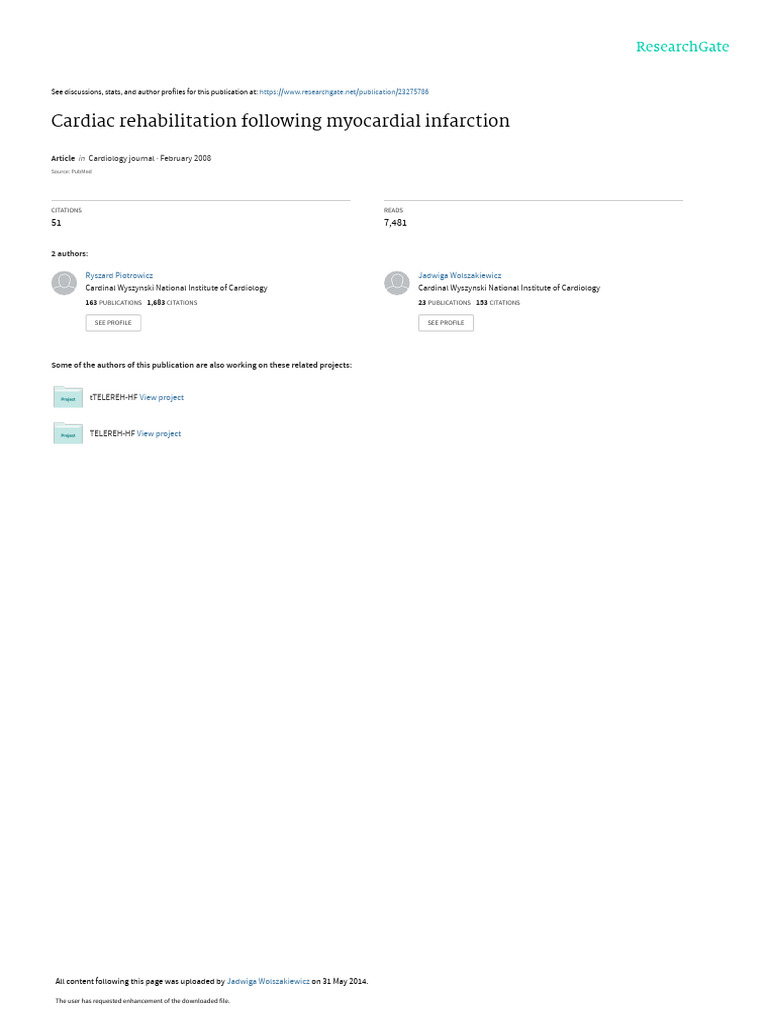 Cardiac Rehabilitation Following Myocardial Infarction | PDF | Myocardial Infarction | Blood ...