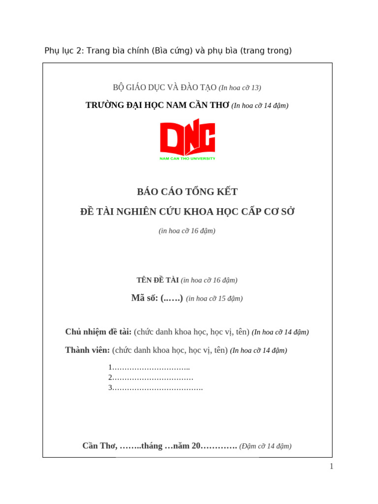 Mau Bia NCKH Trang Bia Chinh Bia Cung Va Phu Bia Trang Trong | PDF