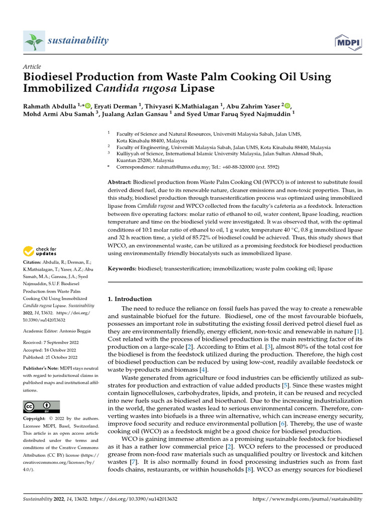 Biodiesel Production From Waste Palm Cooking Oil U | PDF | Biodiesel ...