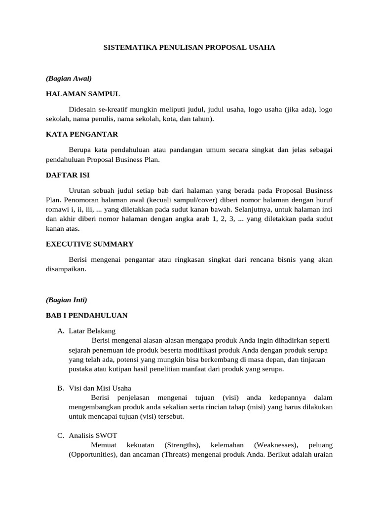 Sistematika Penulisan Proposal Usaha | PDF | Karier & Perkembangan | Bisnis