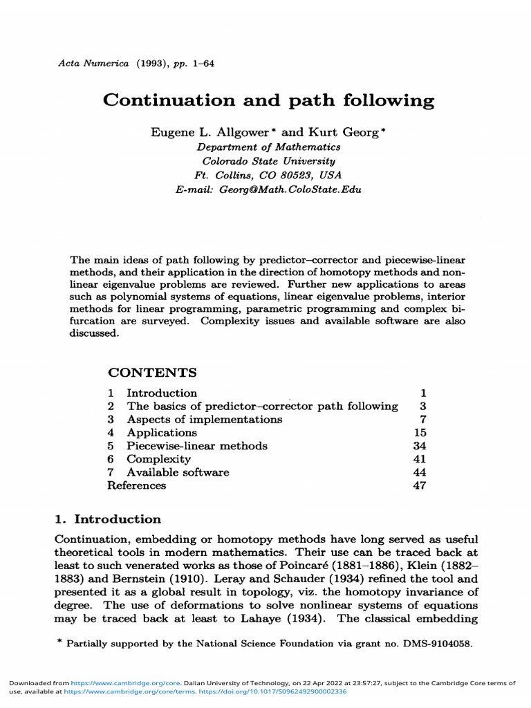 322-Continuation and Path Following | PDF | Numerical Analysis | Equations