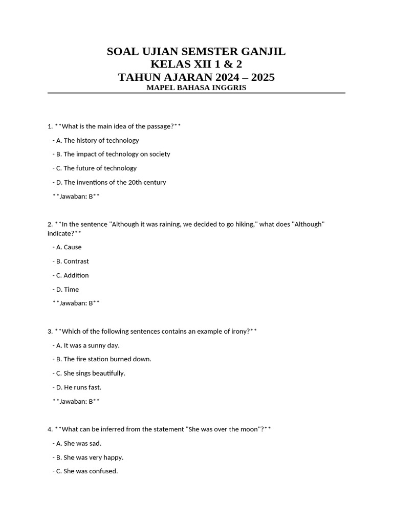 SOAL UJIAN SEMSTER GANJIL 2024 | PDF