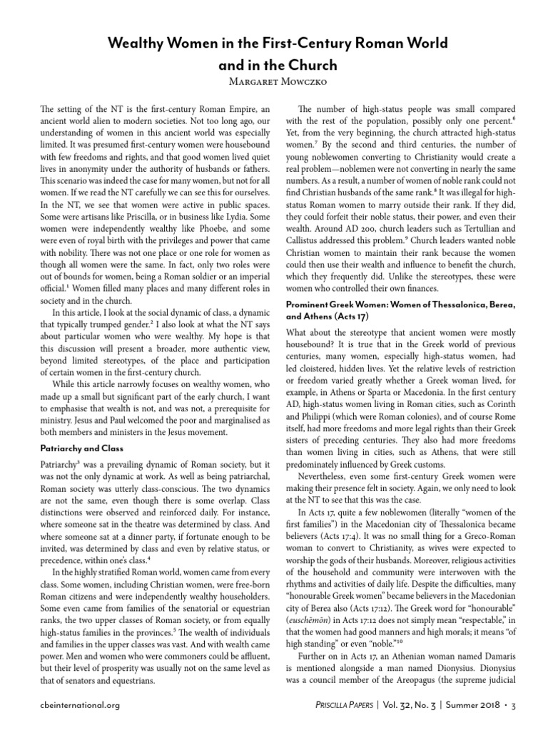 Wealthy Women in The First Century Roman | PDF | Acts Of The Apostles ...