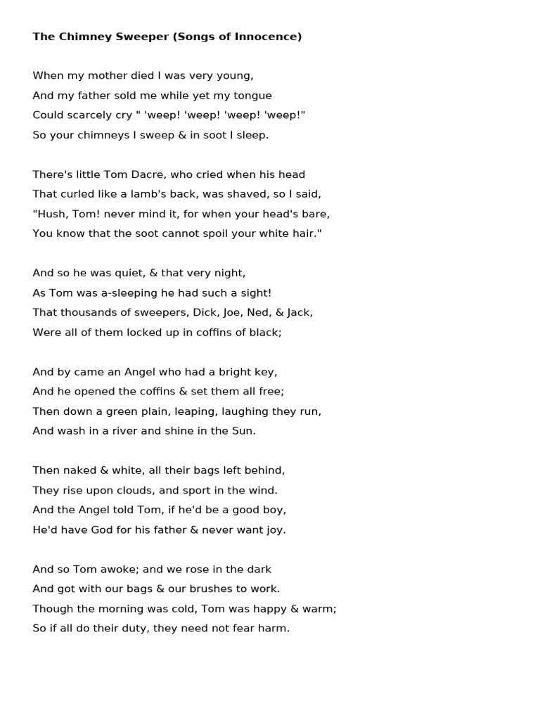 The Chimney Sweeper Explanations and Questions | PDF | Romanticism ...