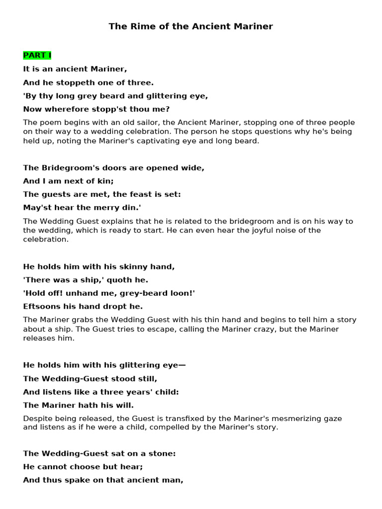 The Rime of The Ancient Mariner EXPLANATION | PDF | Romanticism