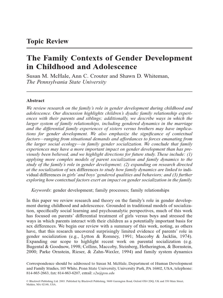 The Family Contexts of Gender Developmentin Childhood and Adolescence ...