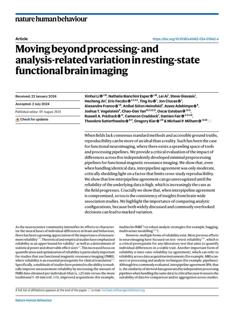Moving Beyond Processing - and Analysis-Related Variation in Resting-State Functional Brain ...