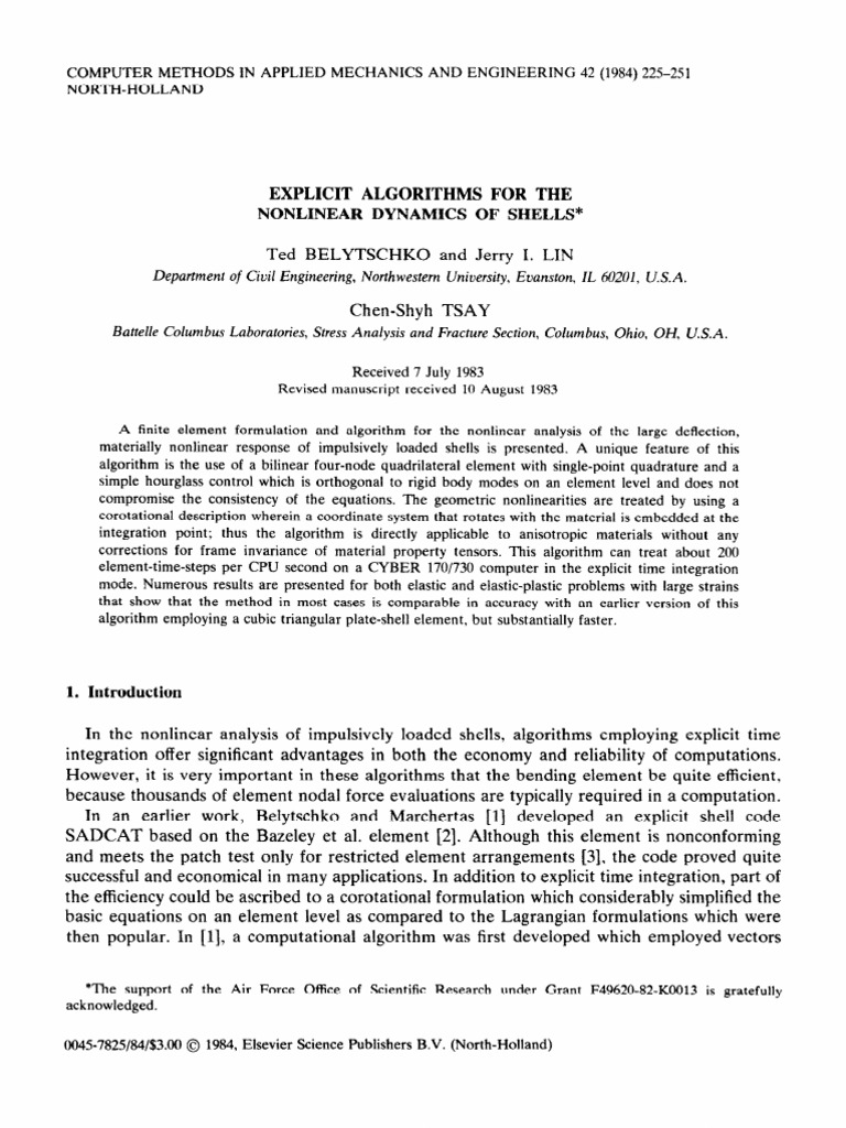 384-Explicit Algorithms For The Nonlinear Dynamics of Shells | PDF | Stress (Mechanics) | Finite ...