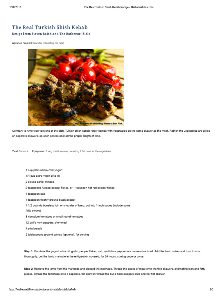 Authentic Turkish Shish Kebab Recipe | PDF | Kebab | Western Cuisine