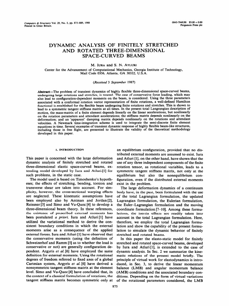 386-Dynamic Analysis of Finitely Stretched and Rotated Three-Dimensional Space-Curved Beams ...