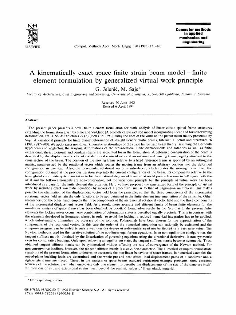 396-A Kinematically Exact Space Finite Strain Beam Model - Finite Element Formulation by ...