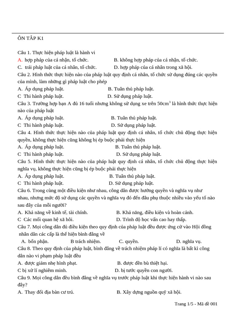 Ôn T P Nga k12 (k1) Kđa | PDF