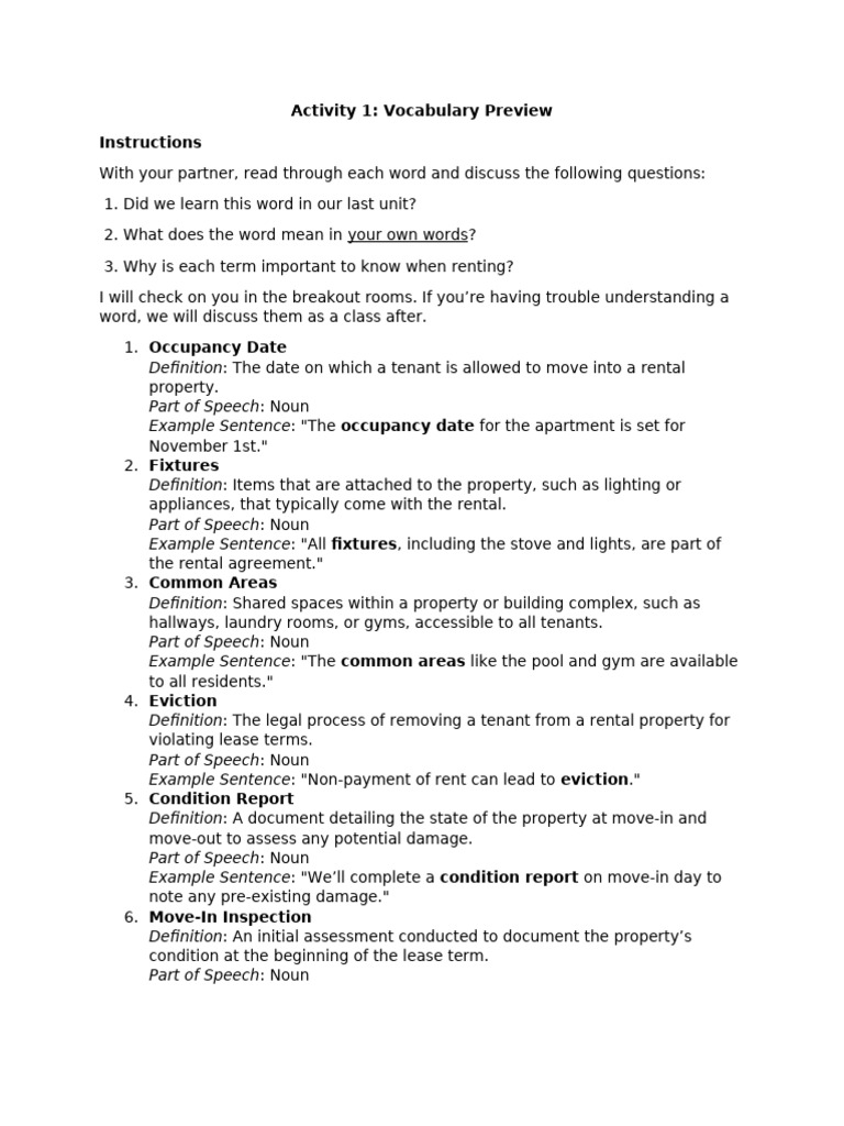 Essential Rental Vocabulary Guide | PDF | Lease | Landlord