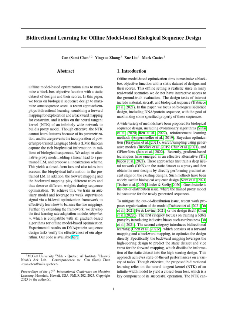 (BIB) Bidirectional Learning For Offline Model-Based Biological ...