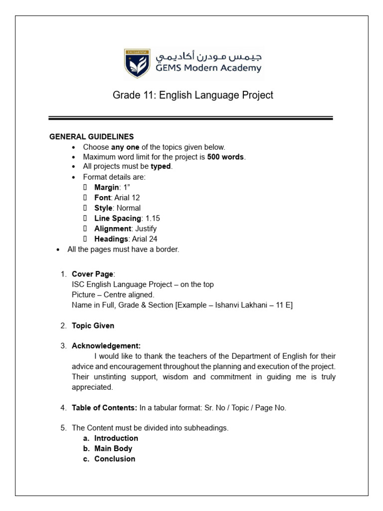 Grade 11 English Language Project Guide | PDF | Human Communication